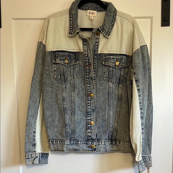 BiBi | Jackets & Coats | Bibi Womens Denim Jacket Blue And Cream | Poshmark
